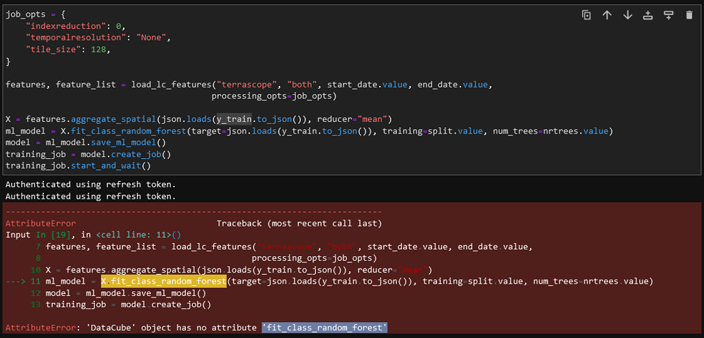 Datacube does not know 'fit_class_random_forest' - openEO Platform - EODC Discussions